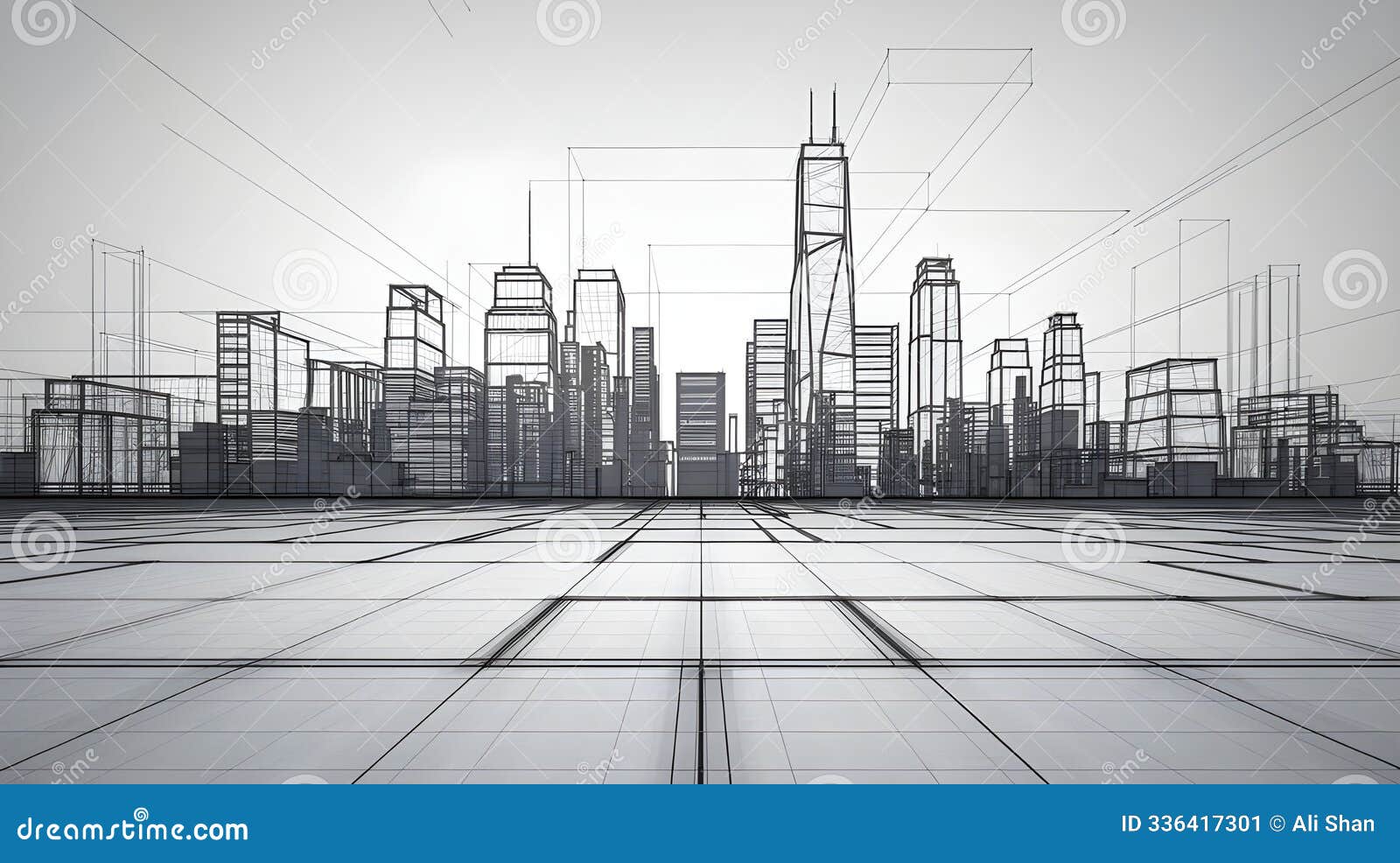 Wireframe Cityscape Architectural Design Concept Stock Illustration ...