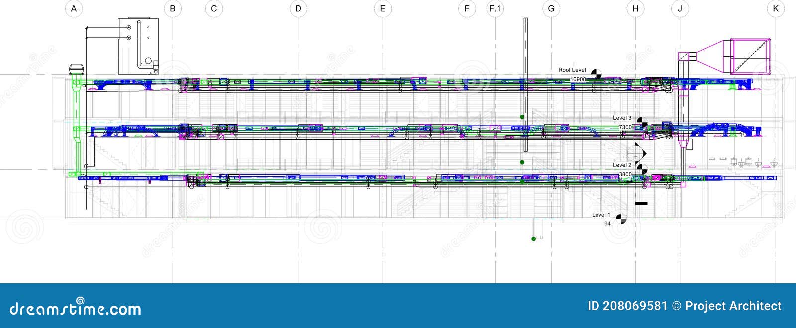 Architectural Wireframe Sectional Elevation Design Stock Illustration ...