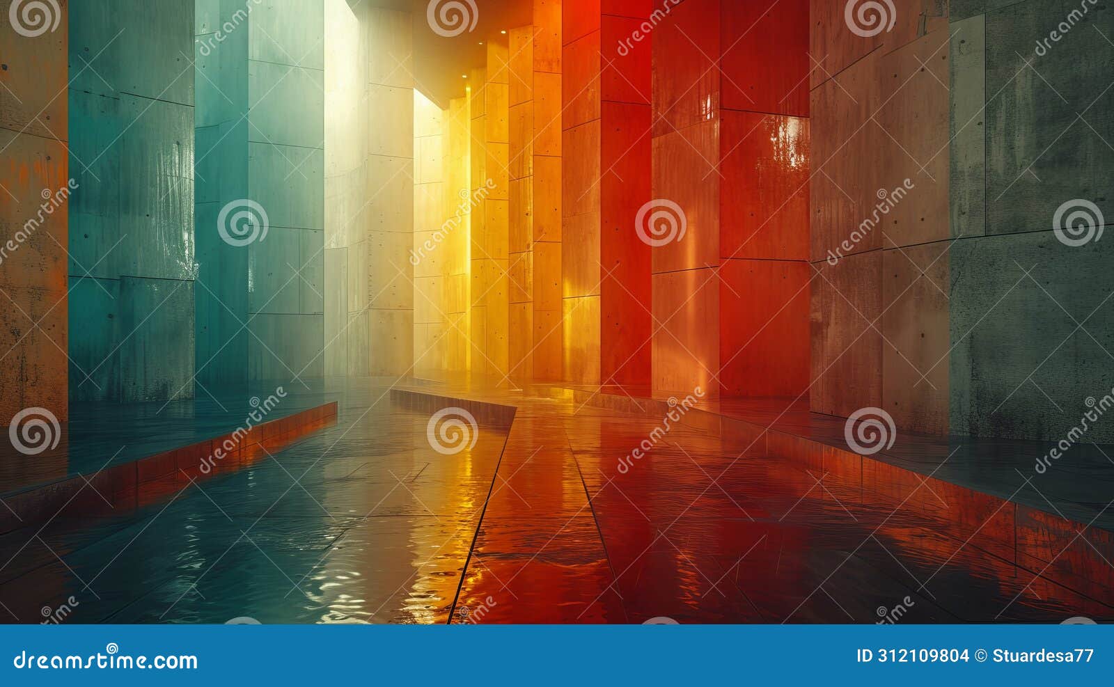 Chromatic Architectural Corridor Stock Photo - Image of orange, blue ...