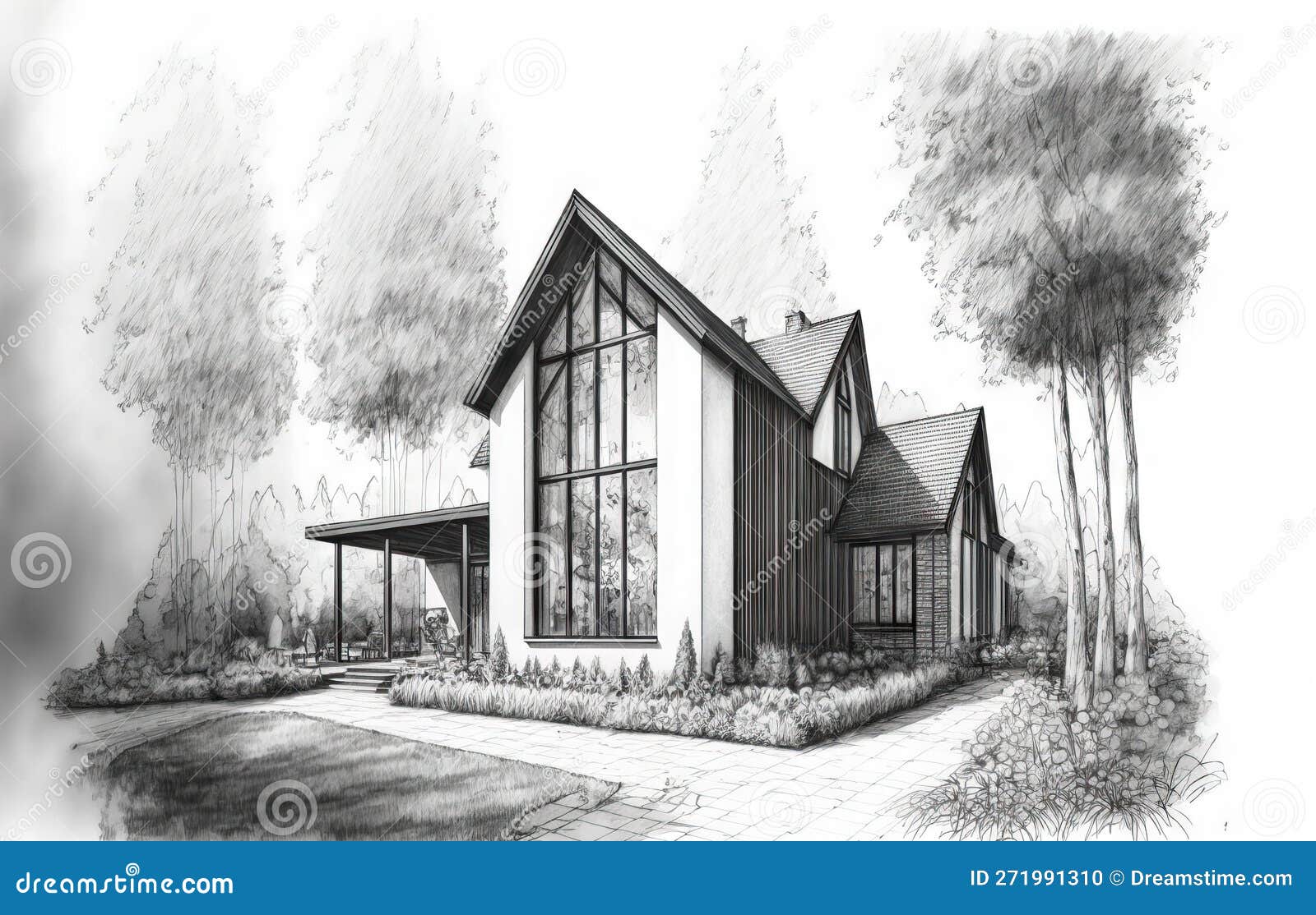 Architecturally Simple Detached House Line Drawing Stock Illustration ...