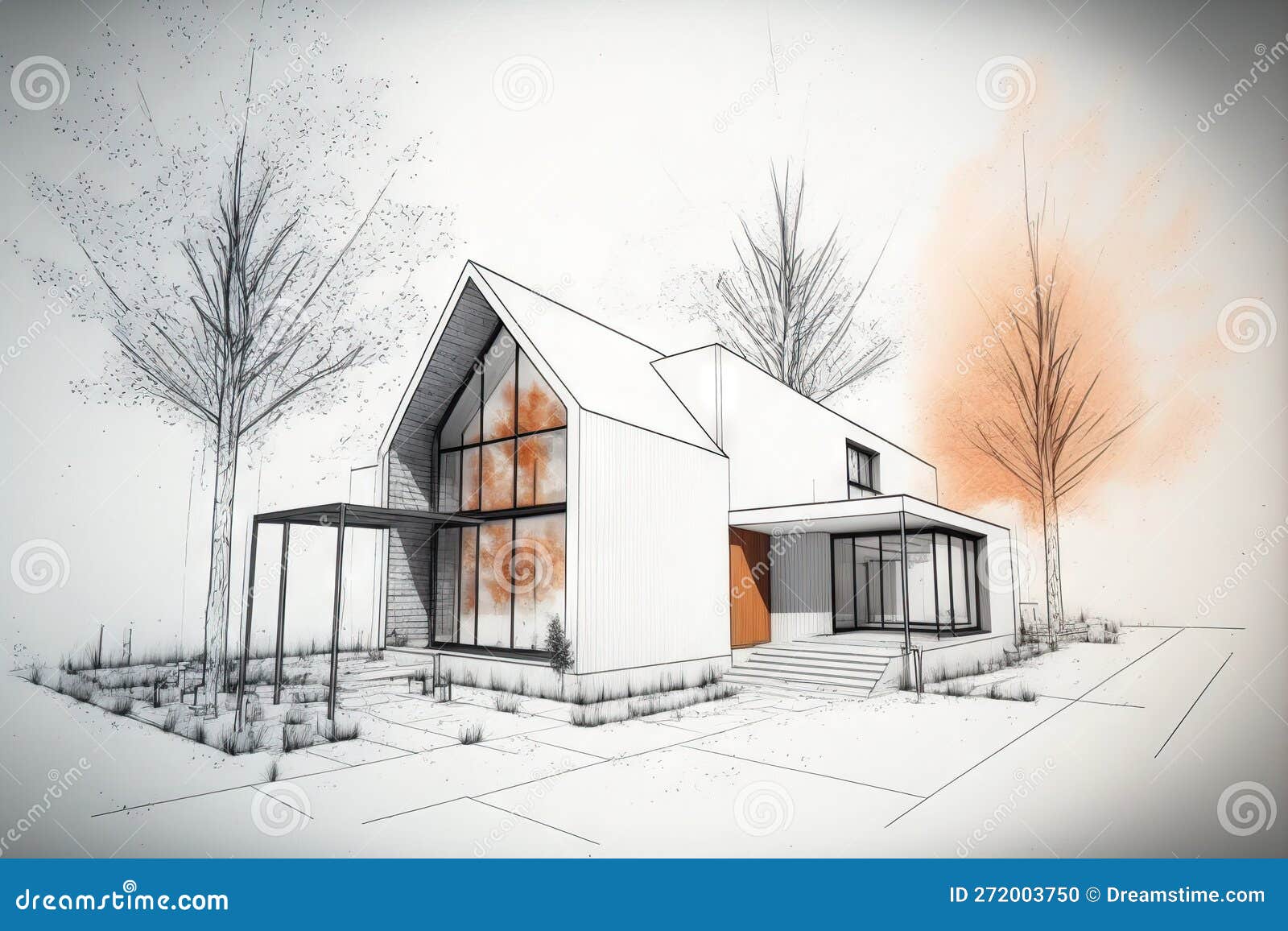 Architecturally Simple Detached House Line Drawing Stock Illustration ...