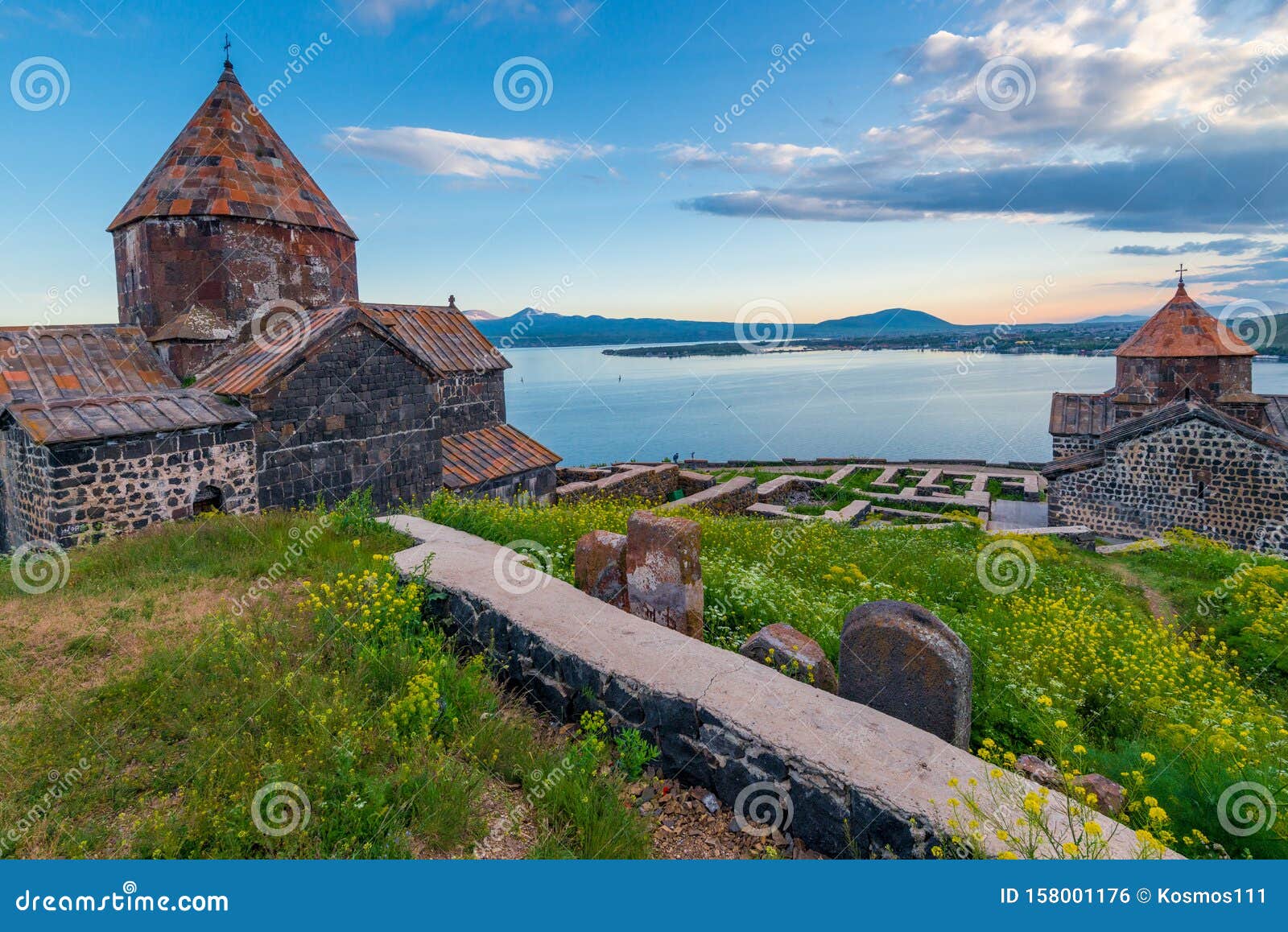 Architecture of Armenian Temples View of Sevanavank Monastery and Lake Sevan Stock Photo - Image ...