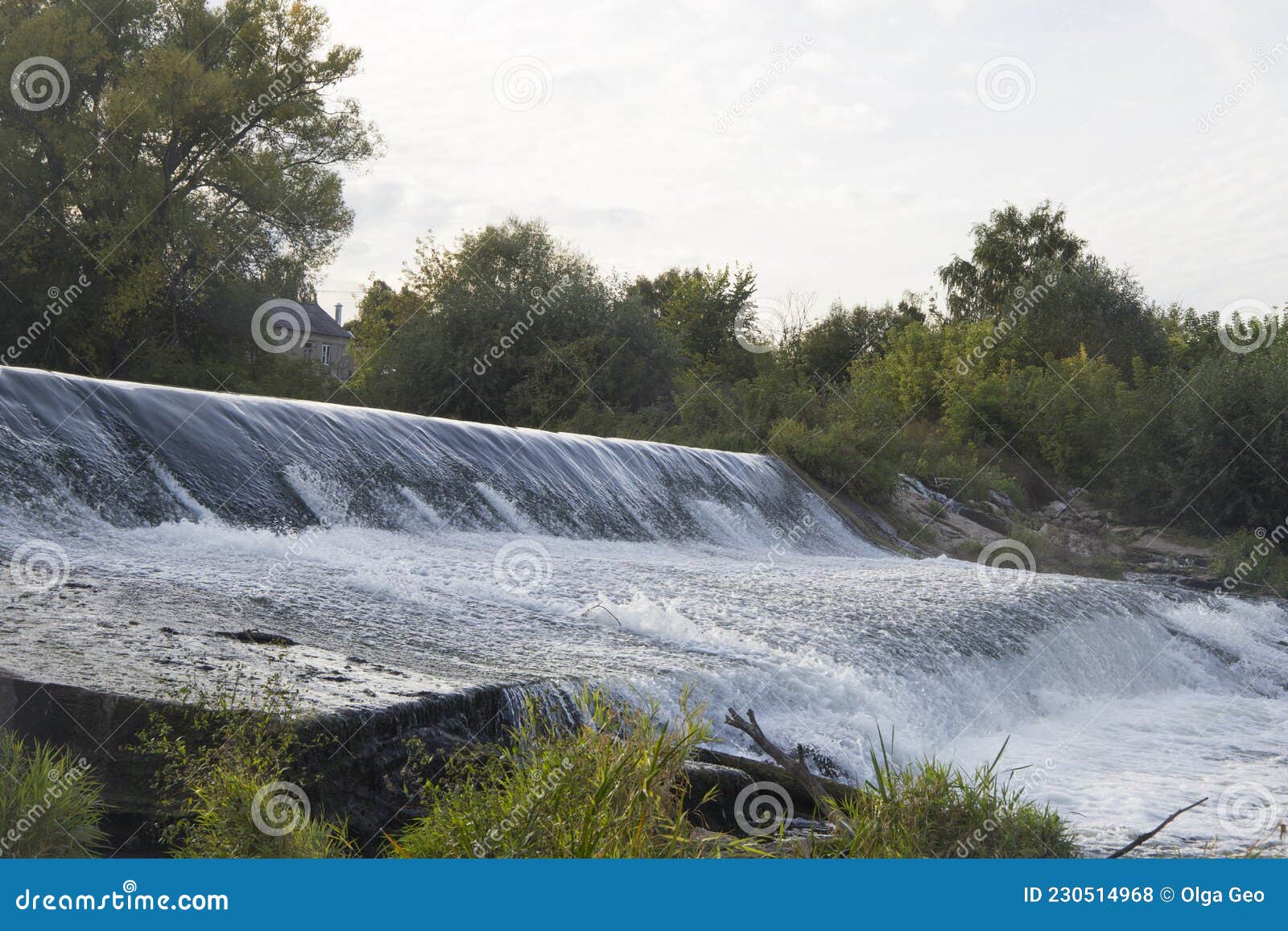 Small Dam Waterfall Cascade Background Stock Photo - Image of grass ...