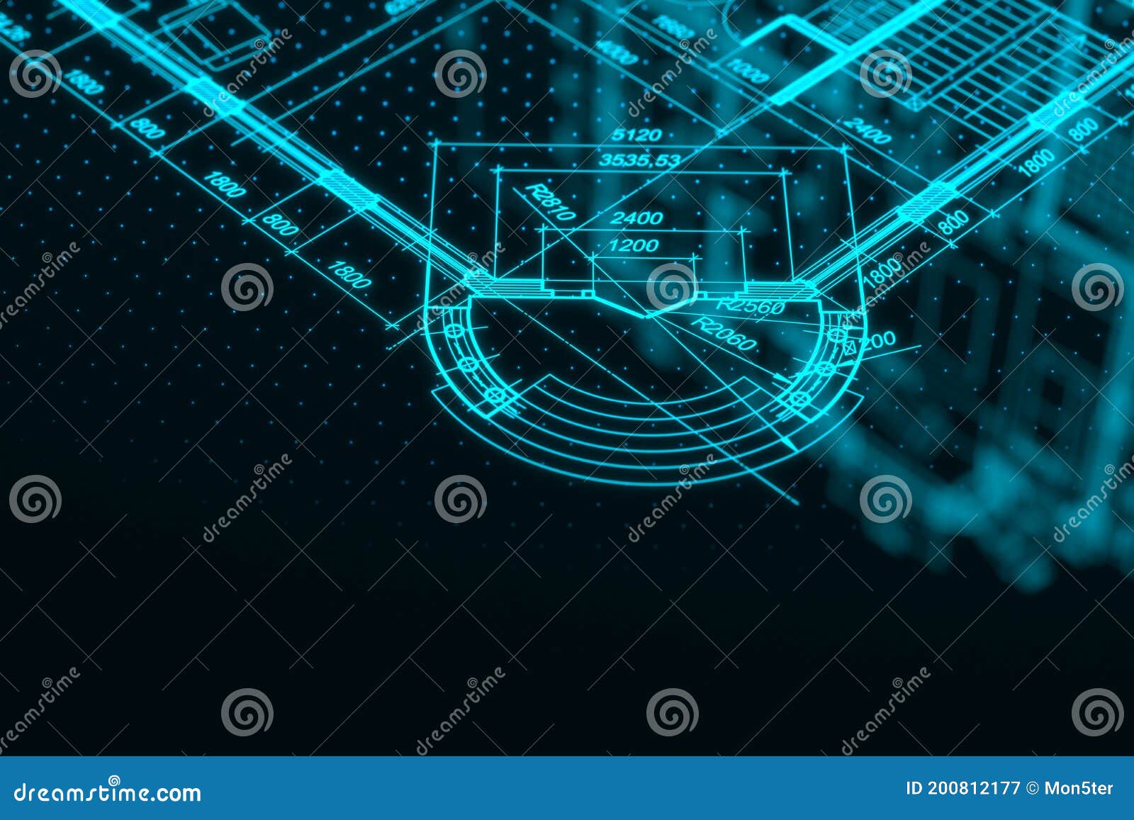 Architecture Blueprint on Digital Lcd Display with Reflection. Stock ...