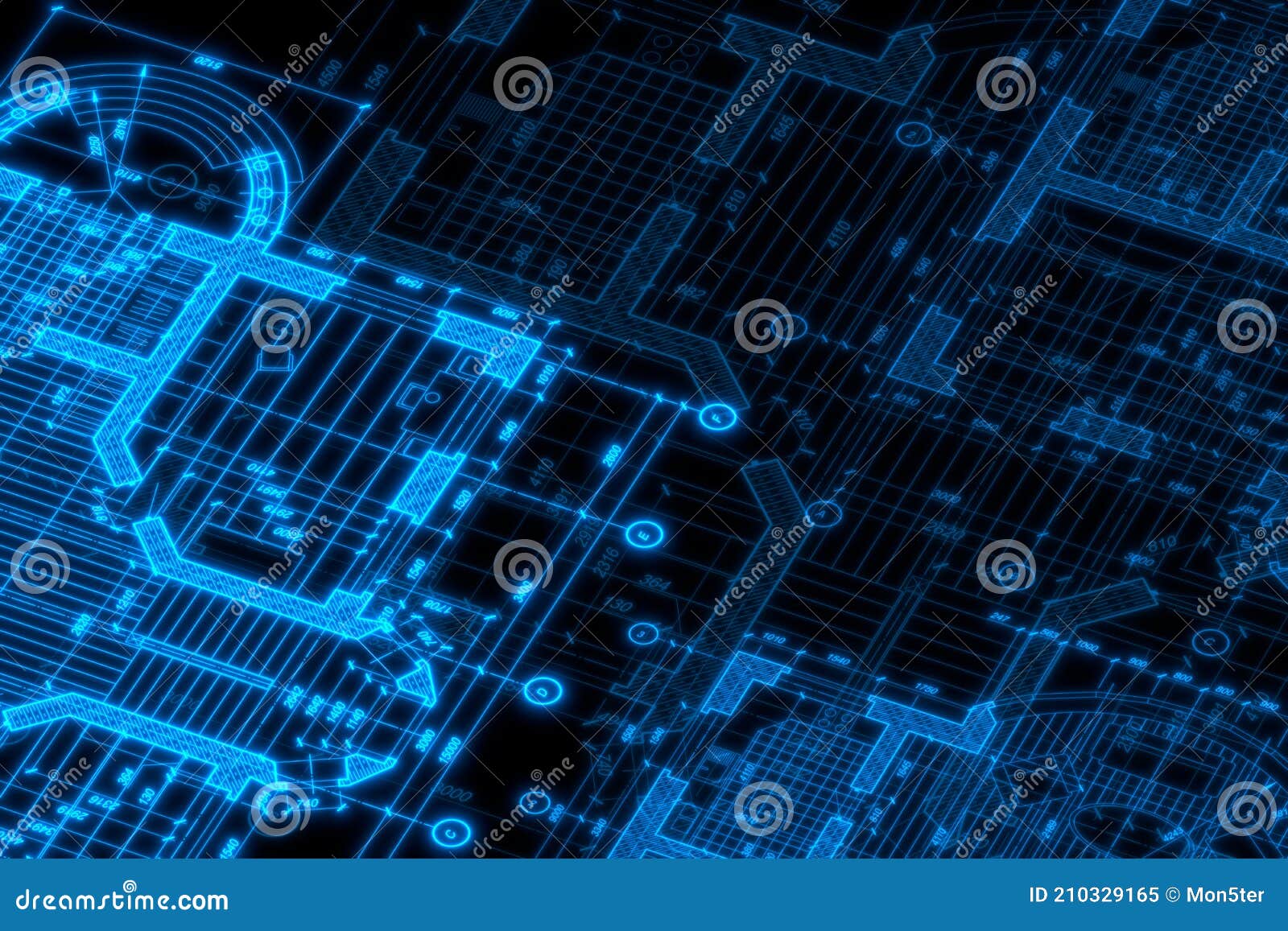 Architecture Blueprint on Digital Lcd Display with Reflection. Stock ...