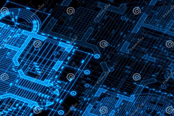 Architecture Blueprint on Digital Lcd Display with Reflection. Stock ...