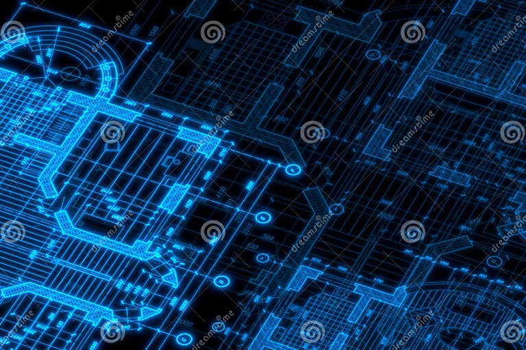 Architecture Blueprint on Digital Lcd Display with Reflection. Stock ...