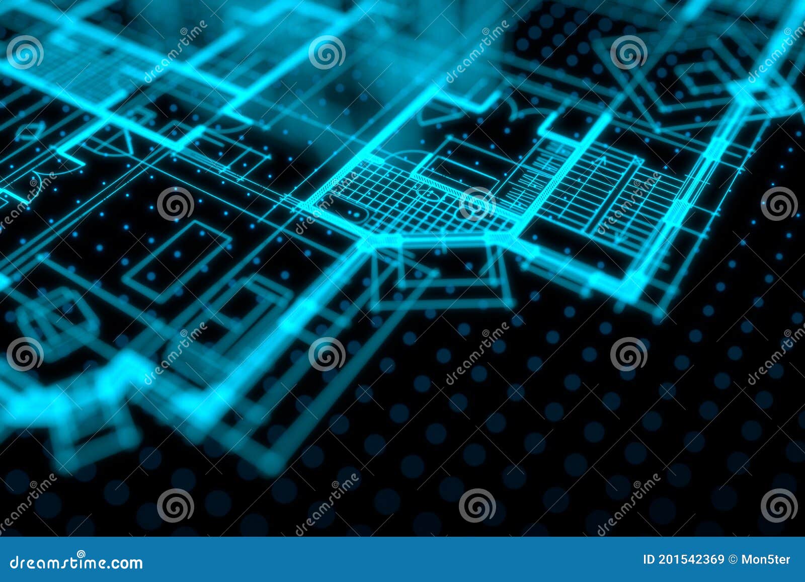 Architecture Blueprint on Digital Lcd Display with Reflection. Stock ...