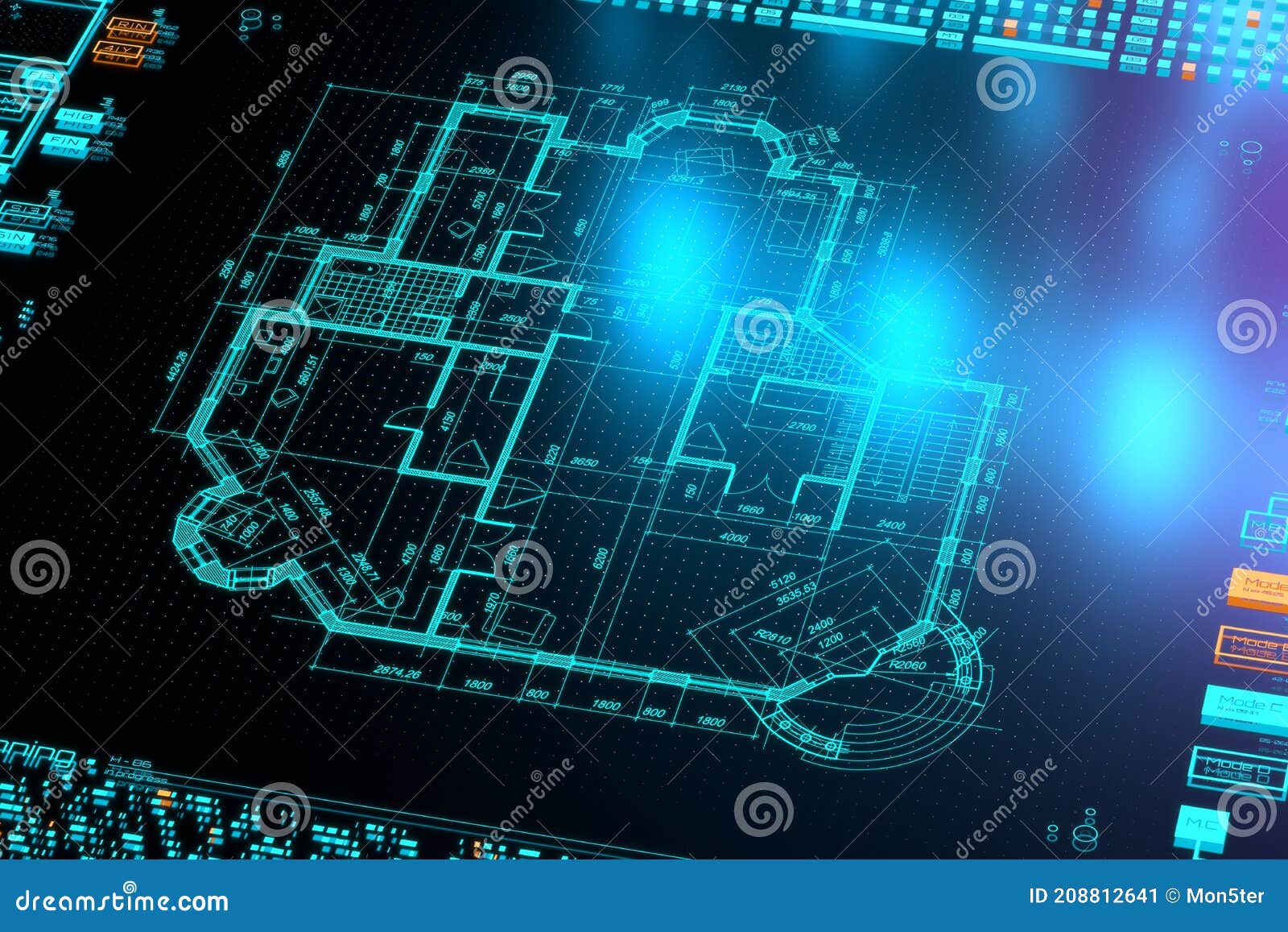Architecture Blueprint on Digital Lcd Display with Reflection. Stock ...