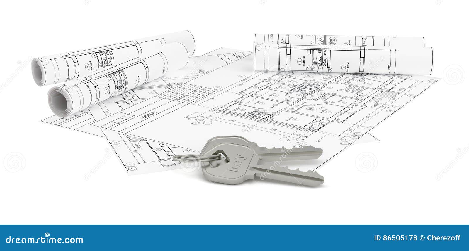 Architecture Blueprints with Two House Keys Stock Photo - Image of ...