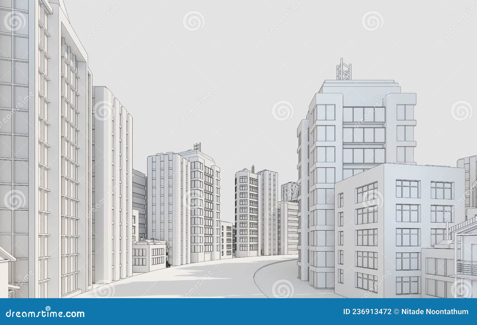 Architecture Building Perspective Line Drawing.Urban Street View Stock ...