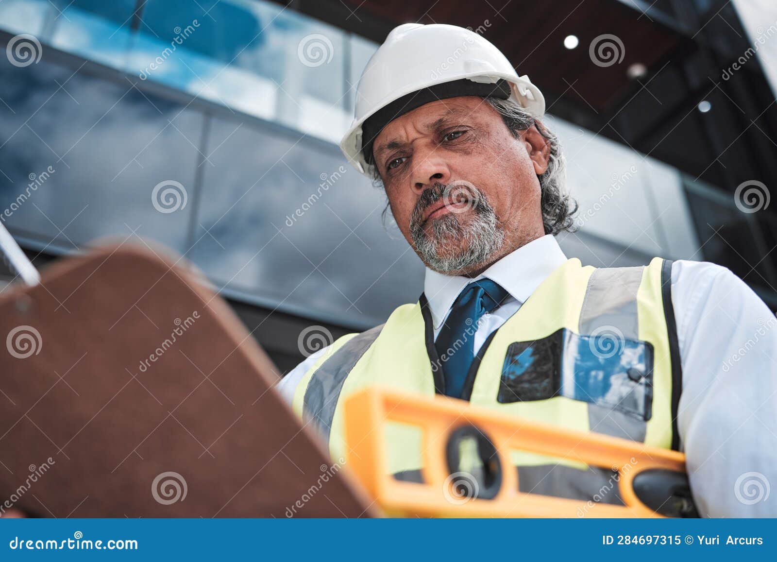 Architecture, Checklist and Man with Tools for Construction Site ...