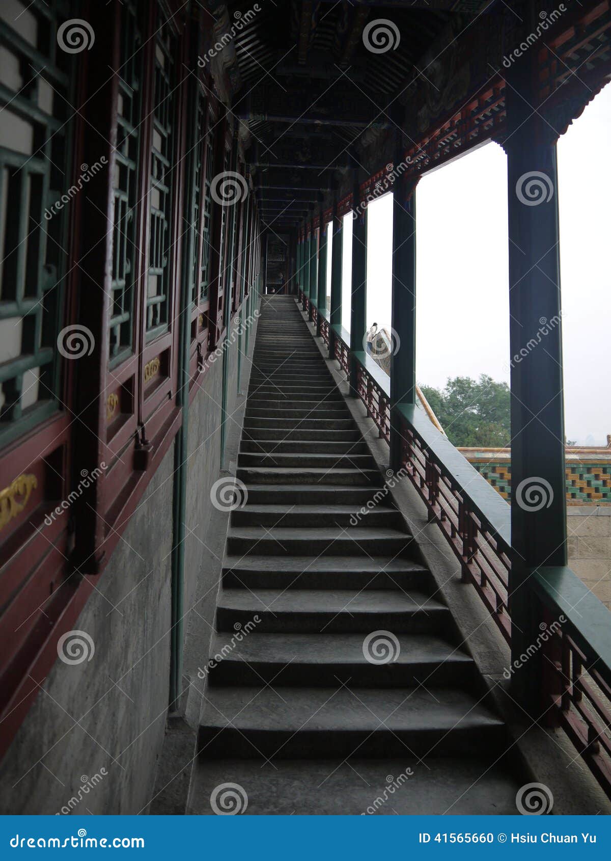Architecture of Chinese Ladder Corridor Stock Photo - Image of wooden ...