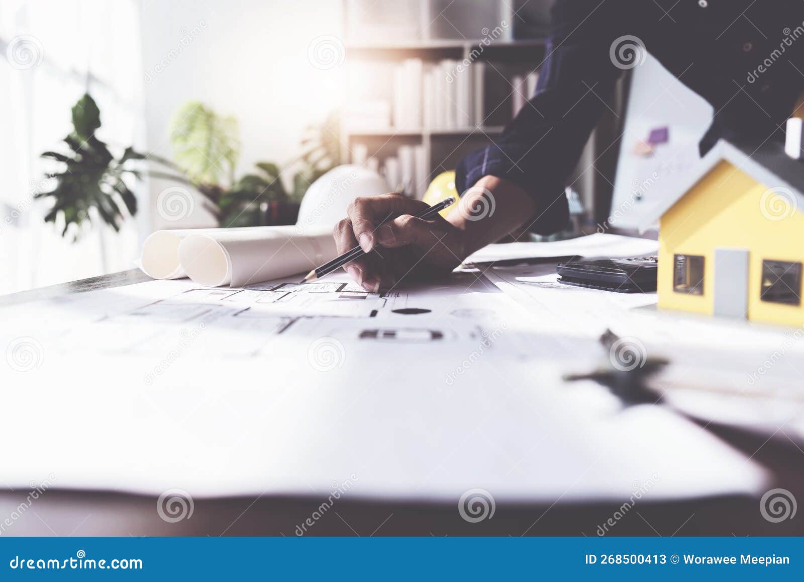 Architecture or Civil Engineer Analyze with Construction Blueprint ...