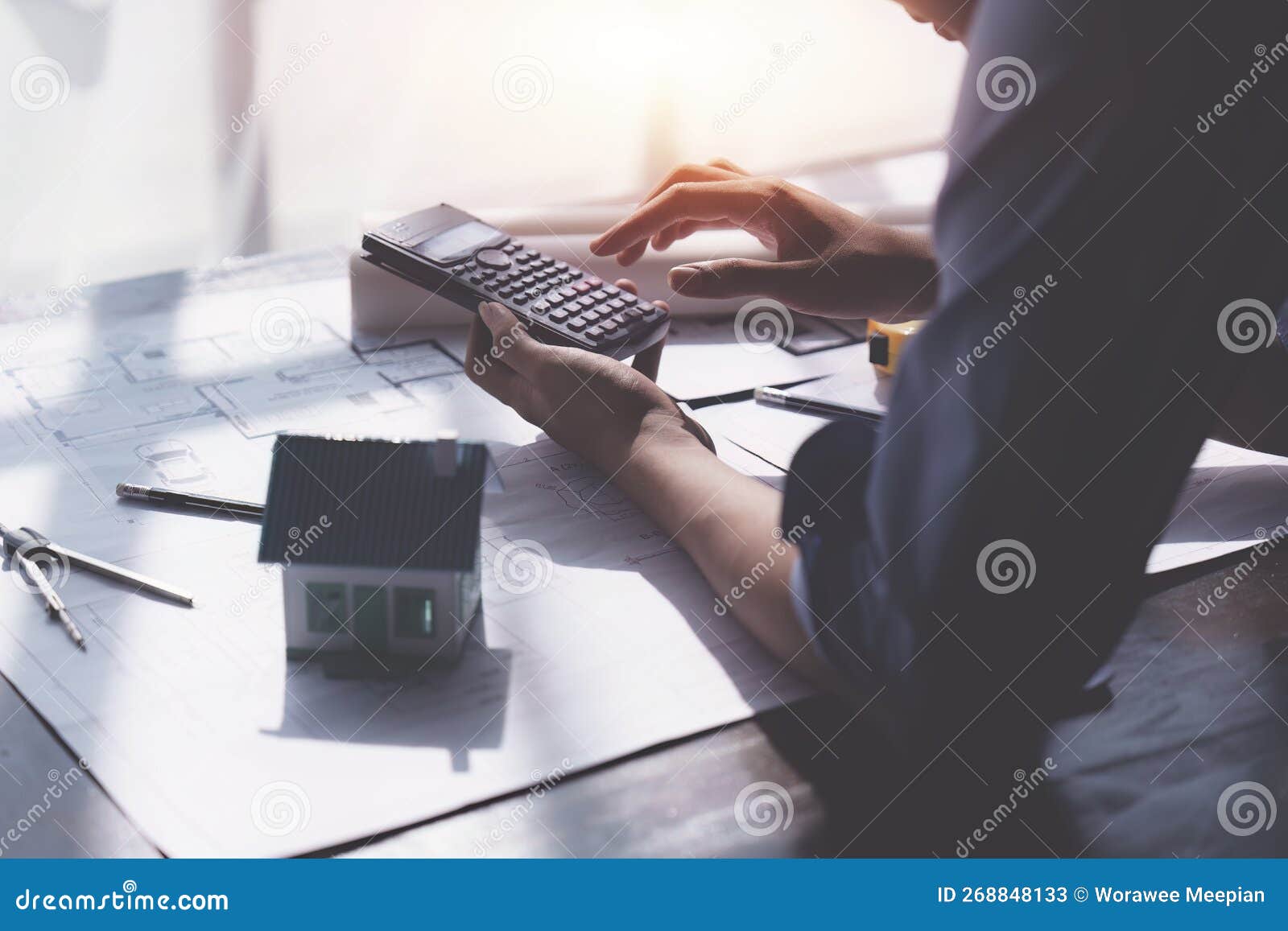 Architecture or Civil Engineer Analyze with Construction Blueprint ...