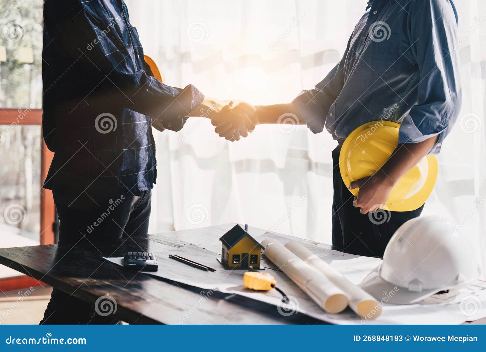 Architecture or Civil Engineer Analyze Handshake Making Modern ...