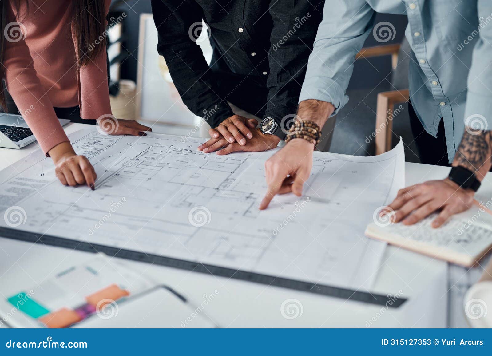 Architecture, Collaboration or Hands with Blueprint in Office for ...
