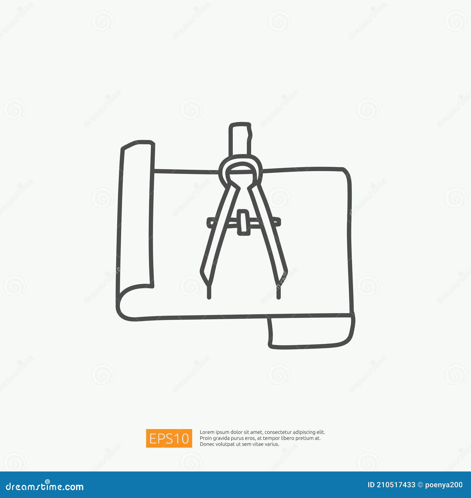 Architecture Compass and Paper Icon. Engineering Related Doodle Concept ...