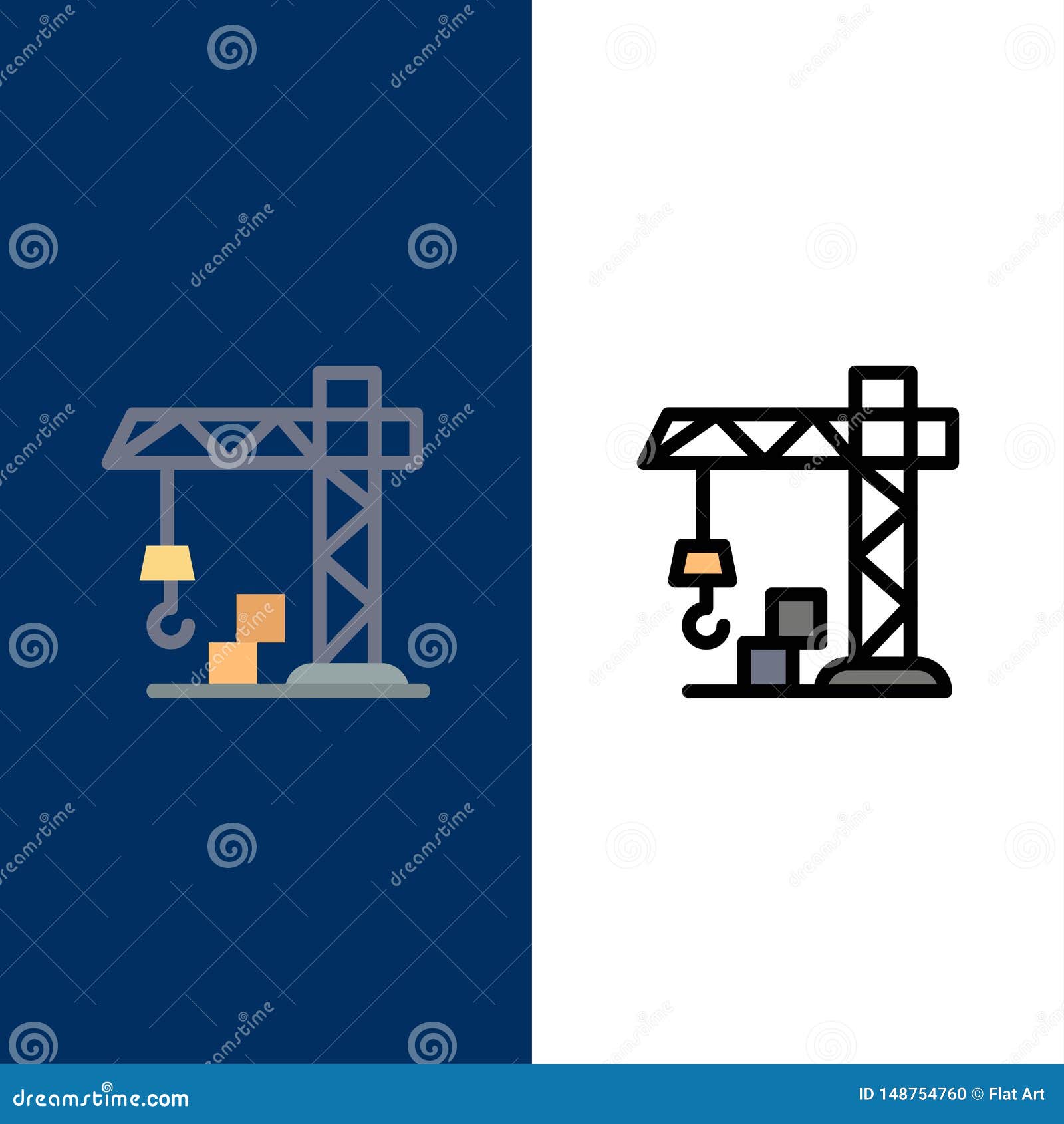 Architecture, Construction, Crane Icons. Flat and Line Filled Icon Set ...