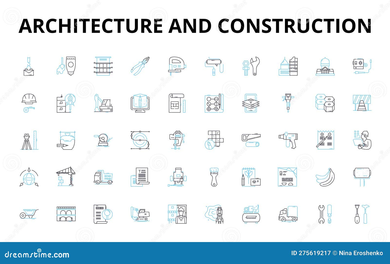 Architecture and Construction Linear Icons Set. Blueprint, Foundation, Modern, Traditional ...