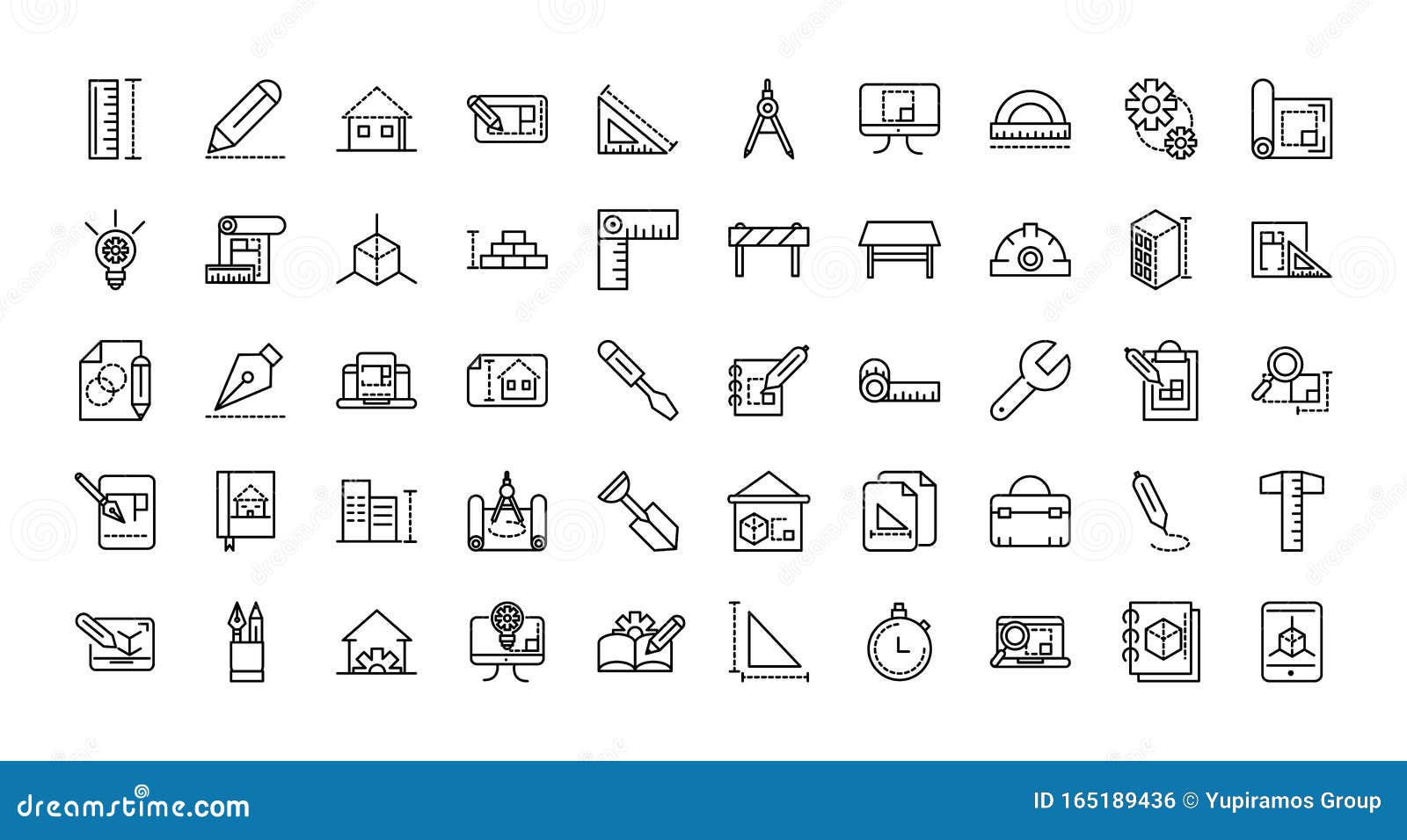 Architecture Construction Tools Icons Set Line Stock Vector ...