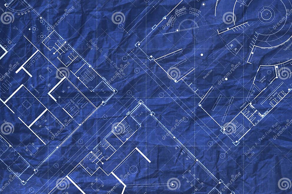 Architecture Crumpled Blueprint Floor Plan Stock Image - Image of blue ...