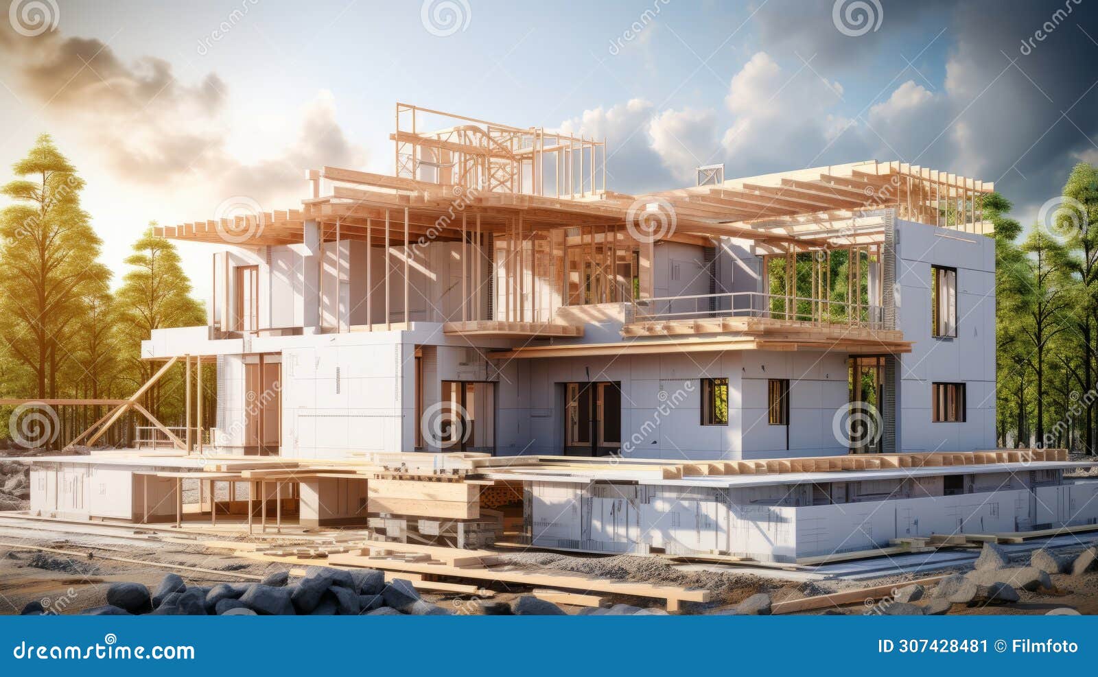 Architecture of a 3d Model House Project with Blueprint. Stock ...