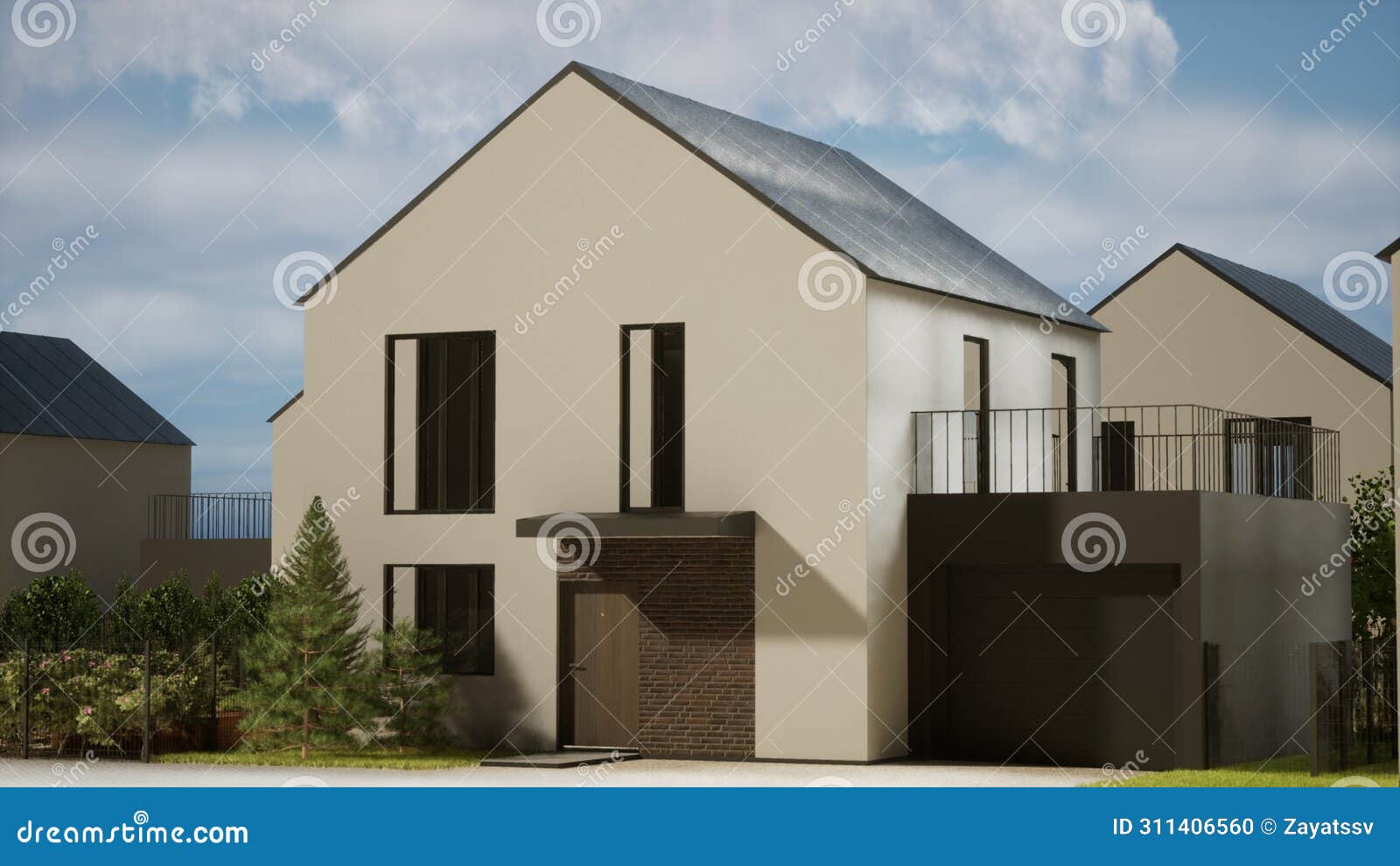 Architecture 3d Rendering Illustration of Modern Minimal House in ...