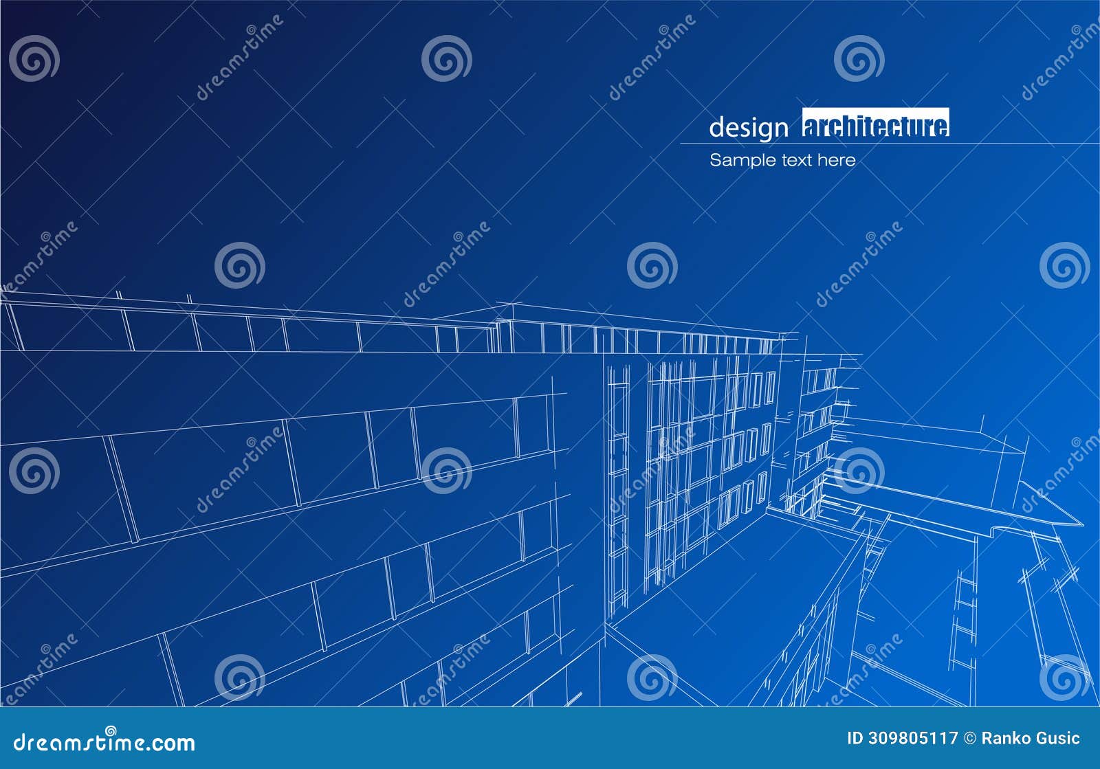 Top Perspective View on the Modern Hotel Facade in Wire Frame Stock ...