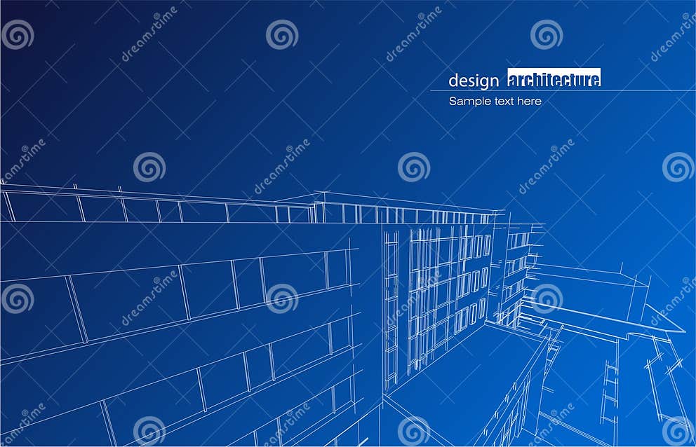 Top Perspective View on the Modern Hotel Facade in Wire Frame Stock ...