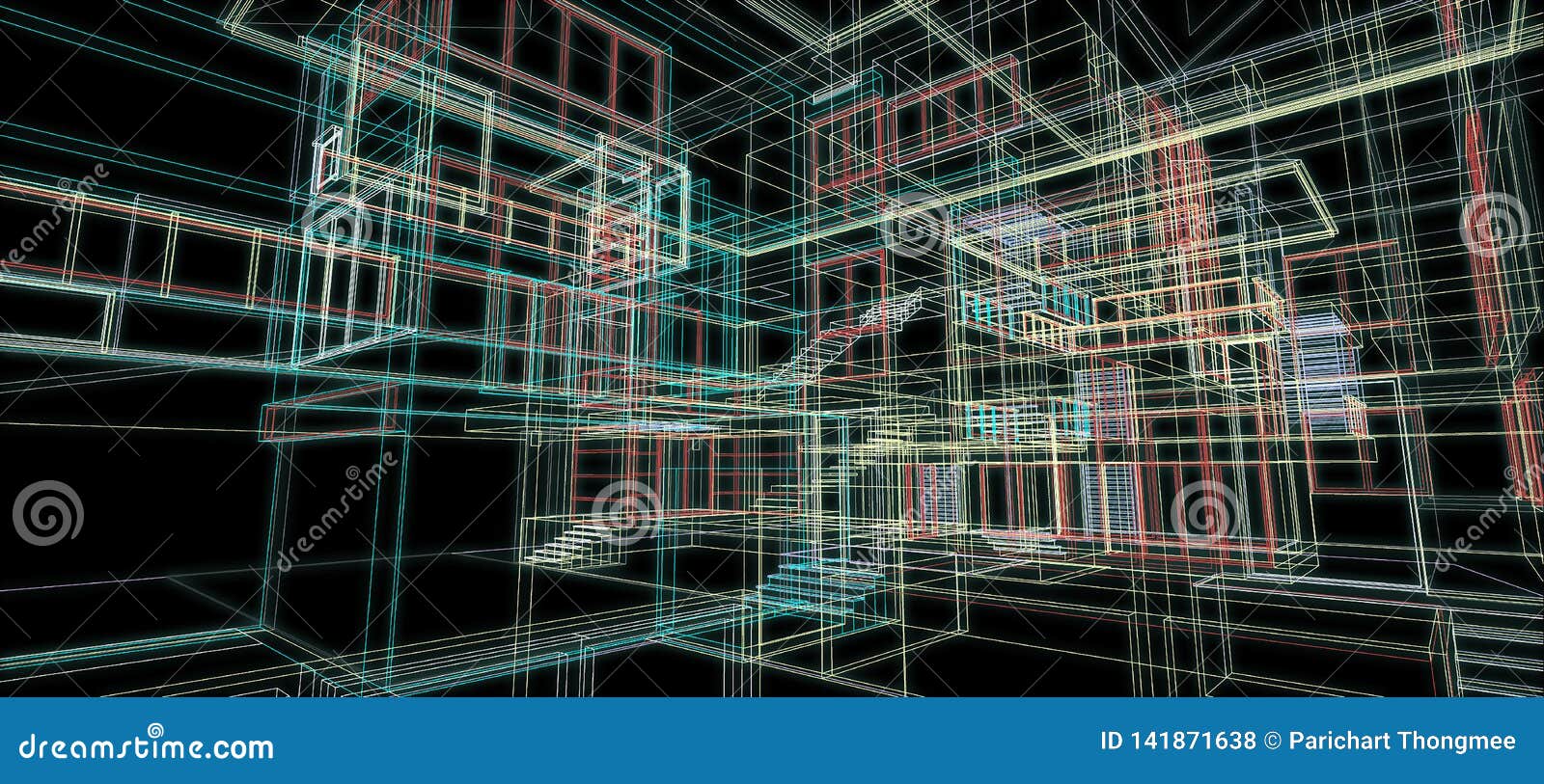 Architecture Design Concept 3d Perspective Wire Frame Colorful ...