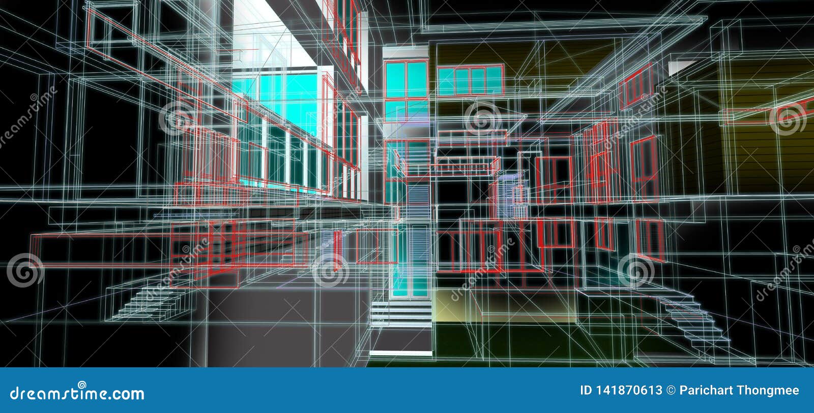 Architecture Design Concept 3d Perspective Wire Frame Colorful ...