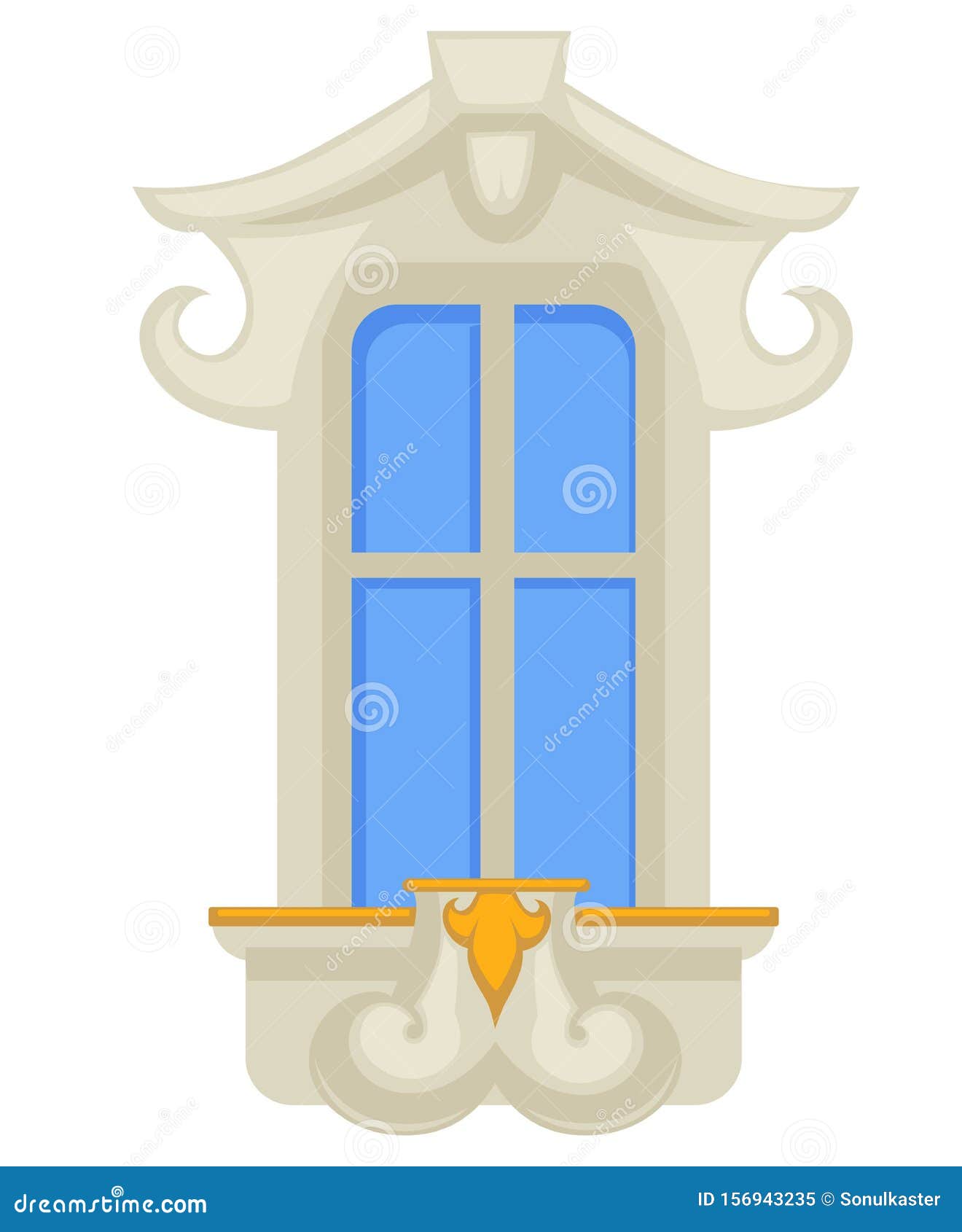 Architecture Design, Rococo Style Window with Gold Decor Stock Vector ...