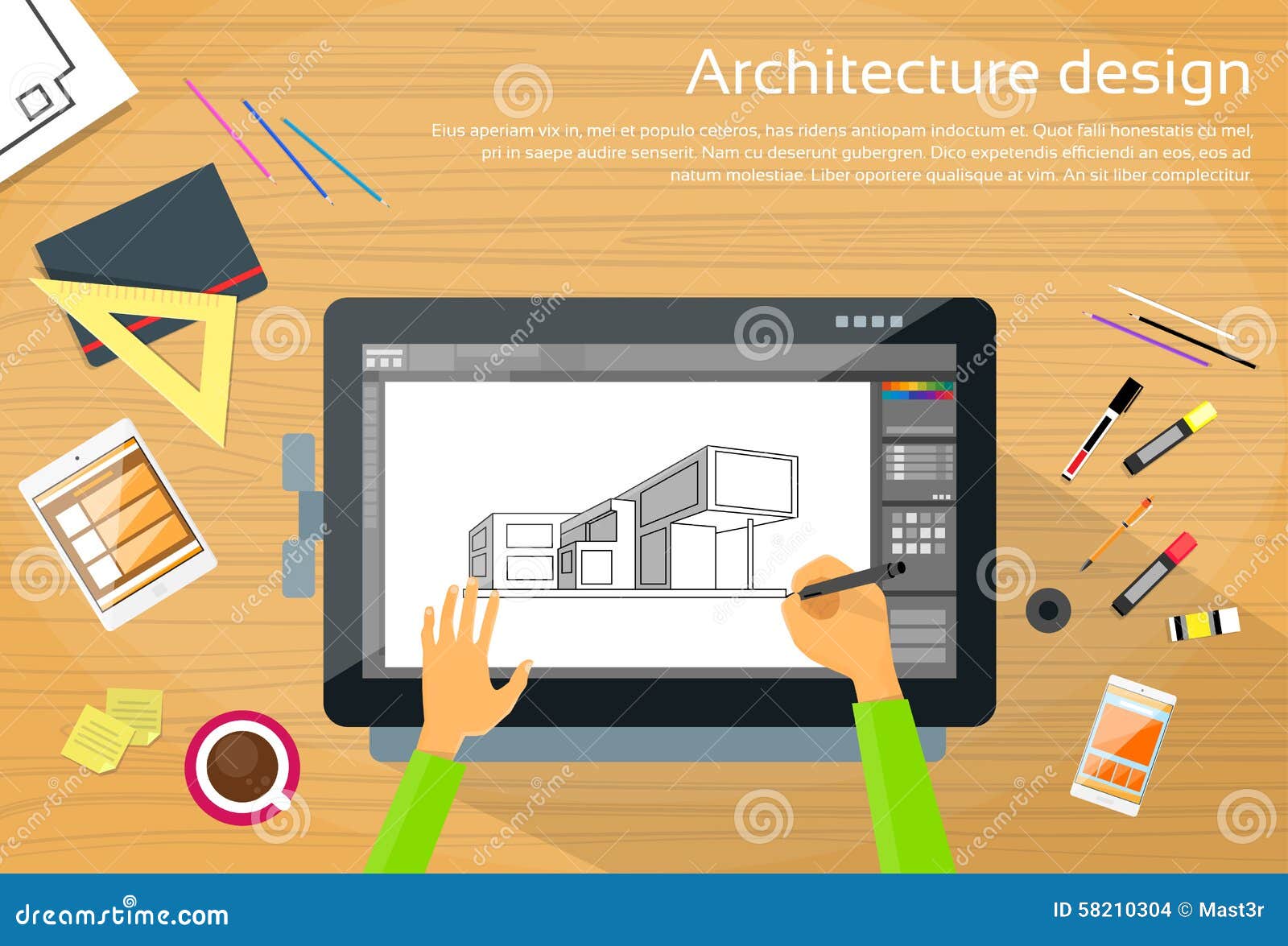 Architecture Designer Workplace Desk Big Digital Stock Vector ...