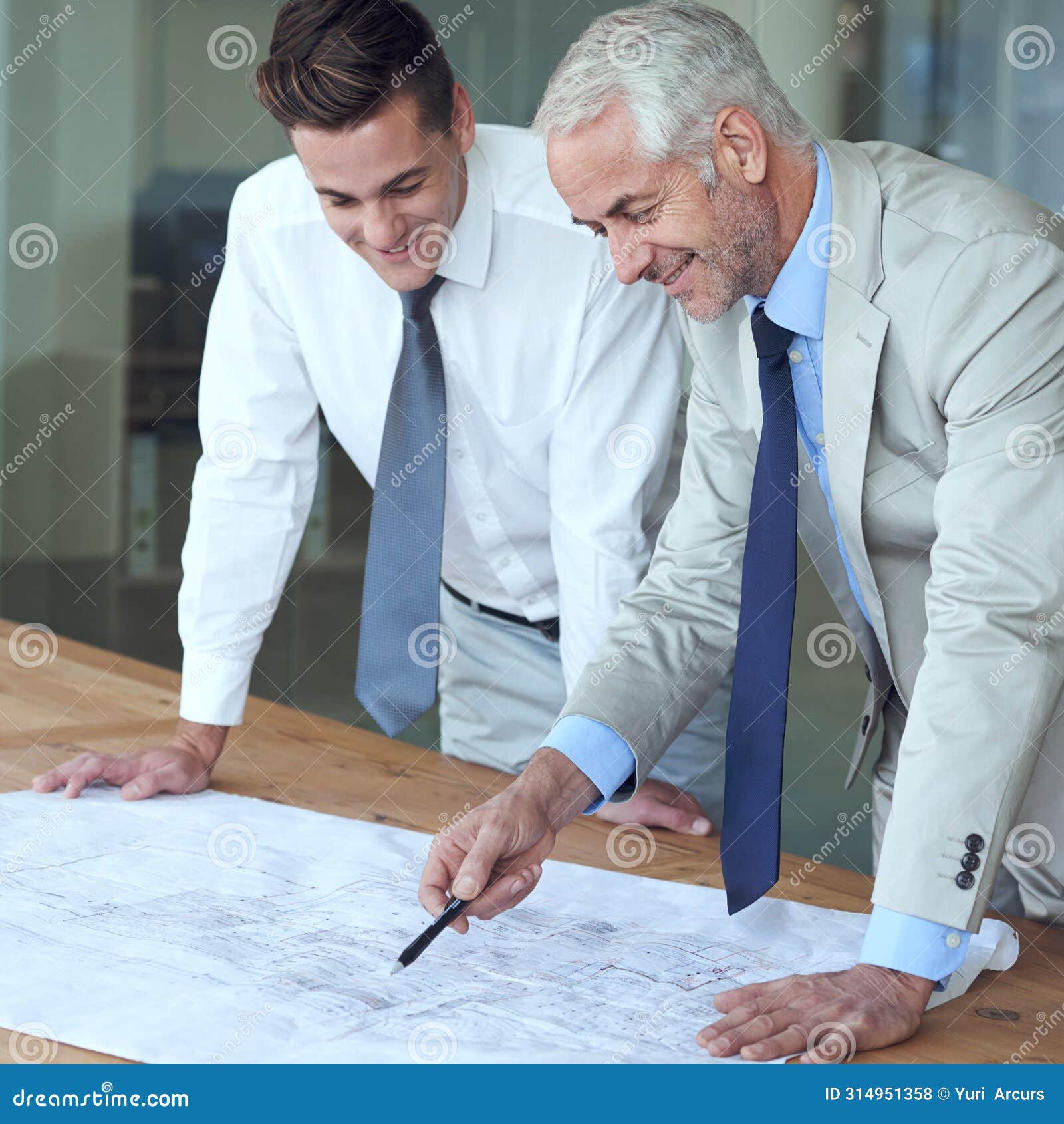 Architecture, Desk and Blueprint with Men in Office for Planning ...