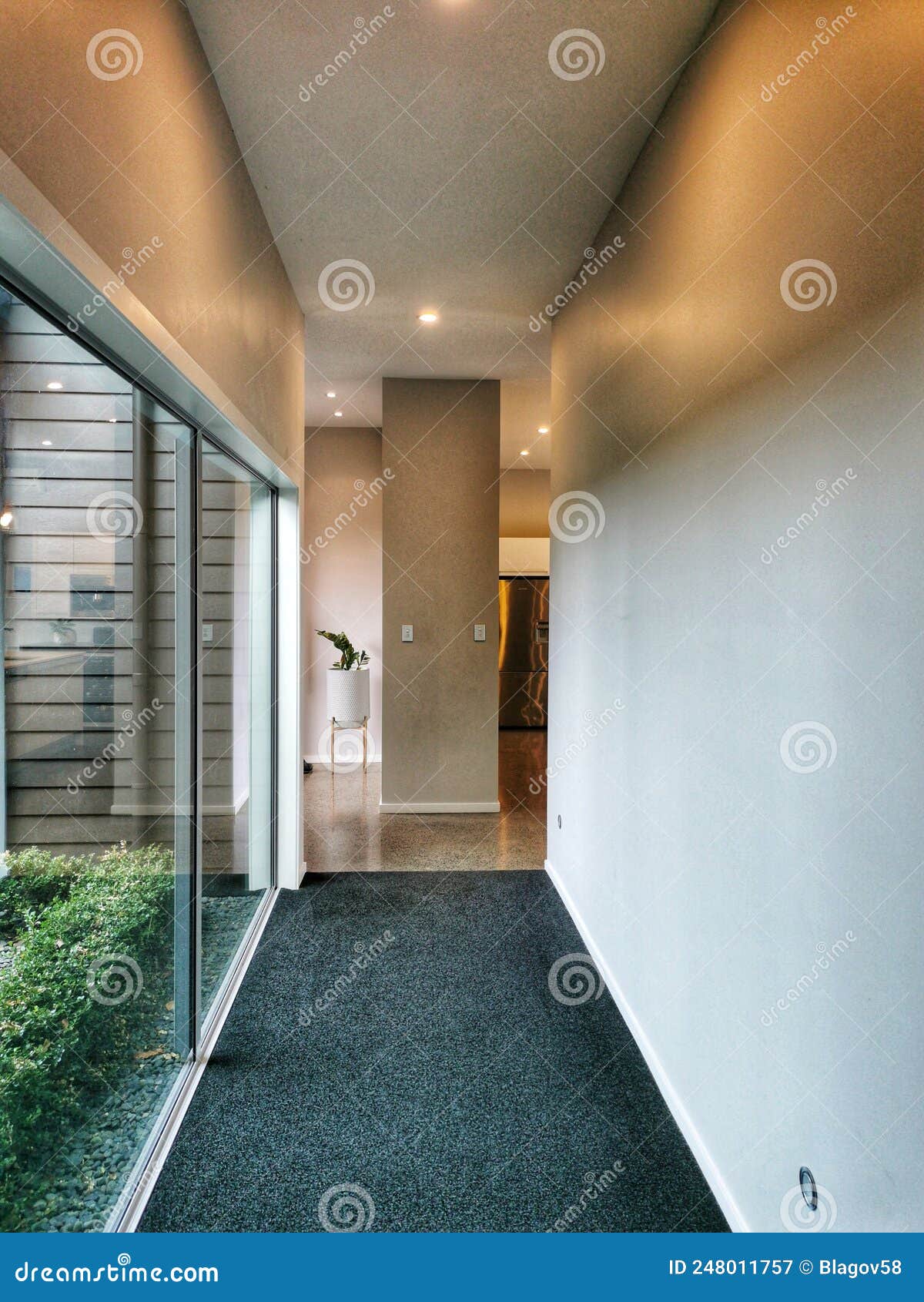 Architecture Detail House Gallery Corridor with Glass Wall and Plain ...