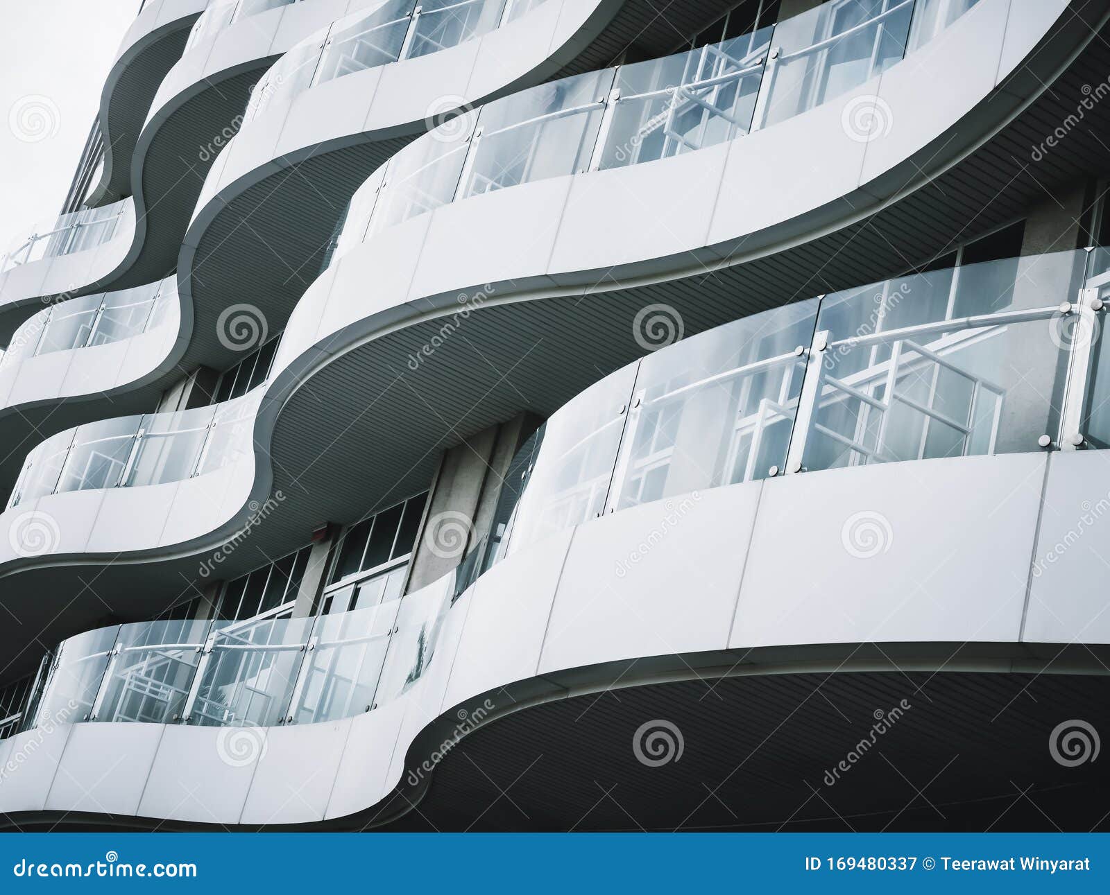 Architecture Detail Modern Building Curve Terrace Design Glass Panel ...