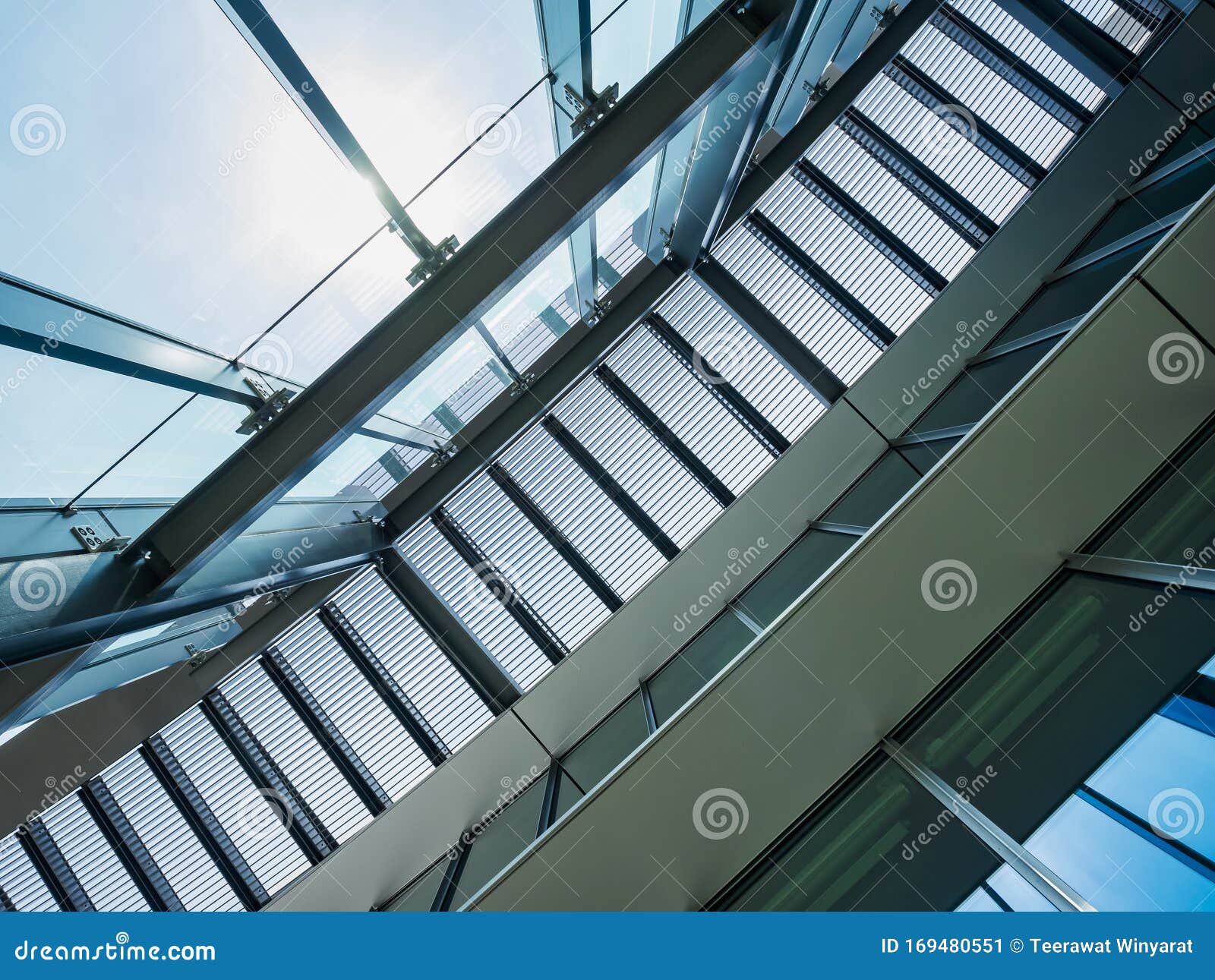 Architecture Details Glass Wall Metal Ceiling Pattern Perspective ...