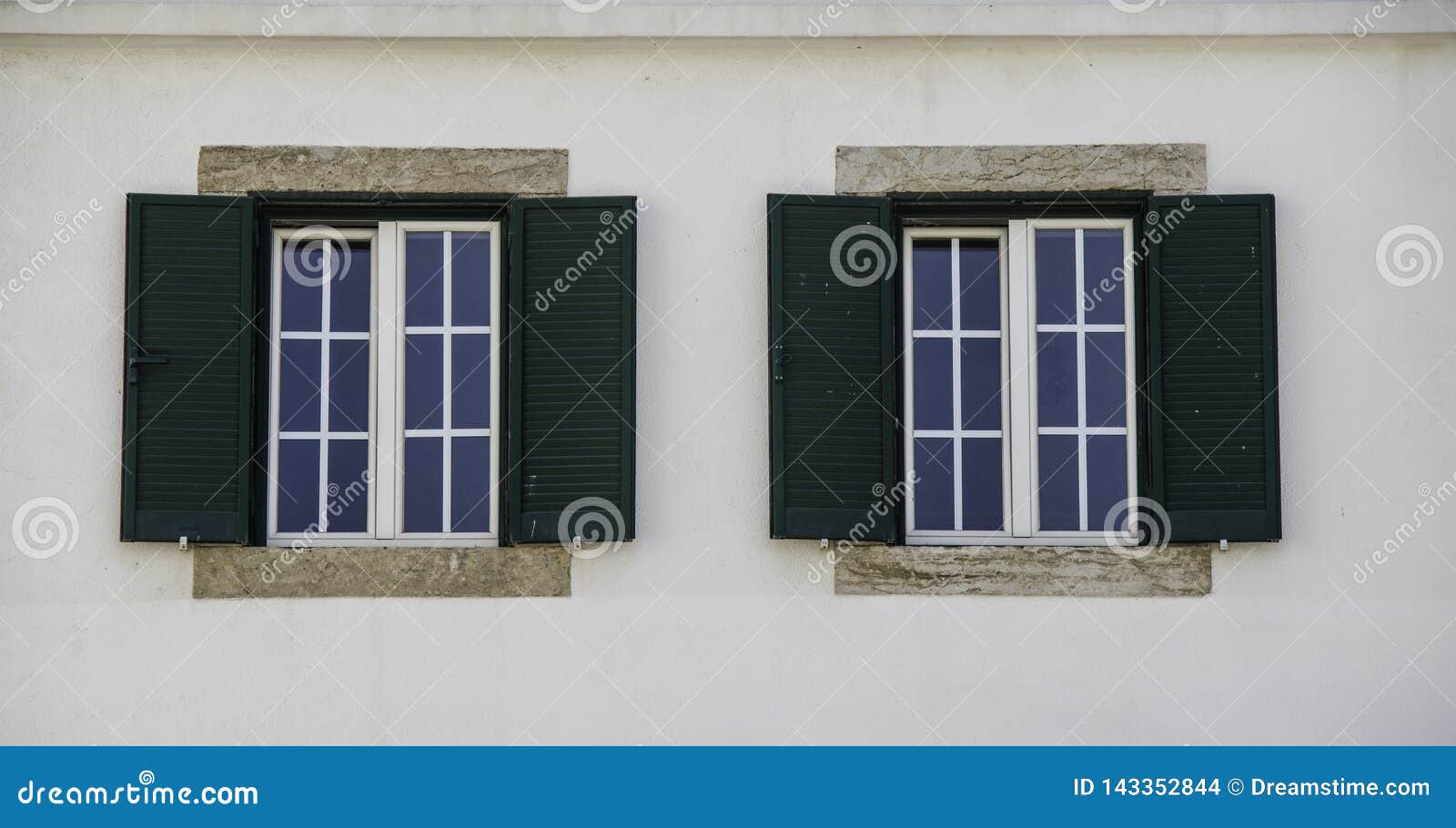 Architecture Double Windows in Europe Stock Photo - Image of green ...