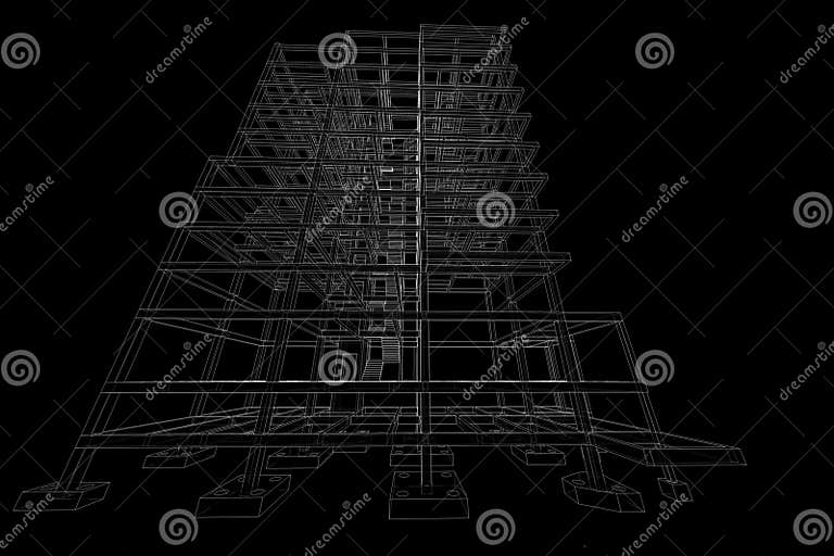 Architecture Drawing Building Structure 3d Illustration Stock ...