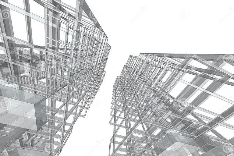 Architecture Drawing Building Structure 3d Illustration Stock ...