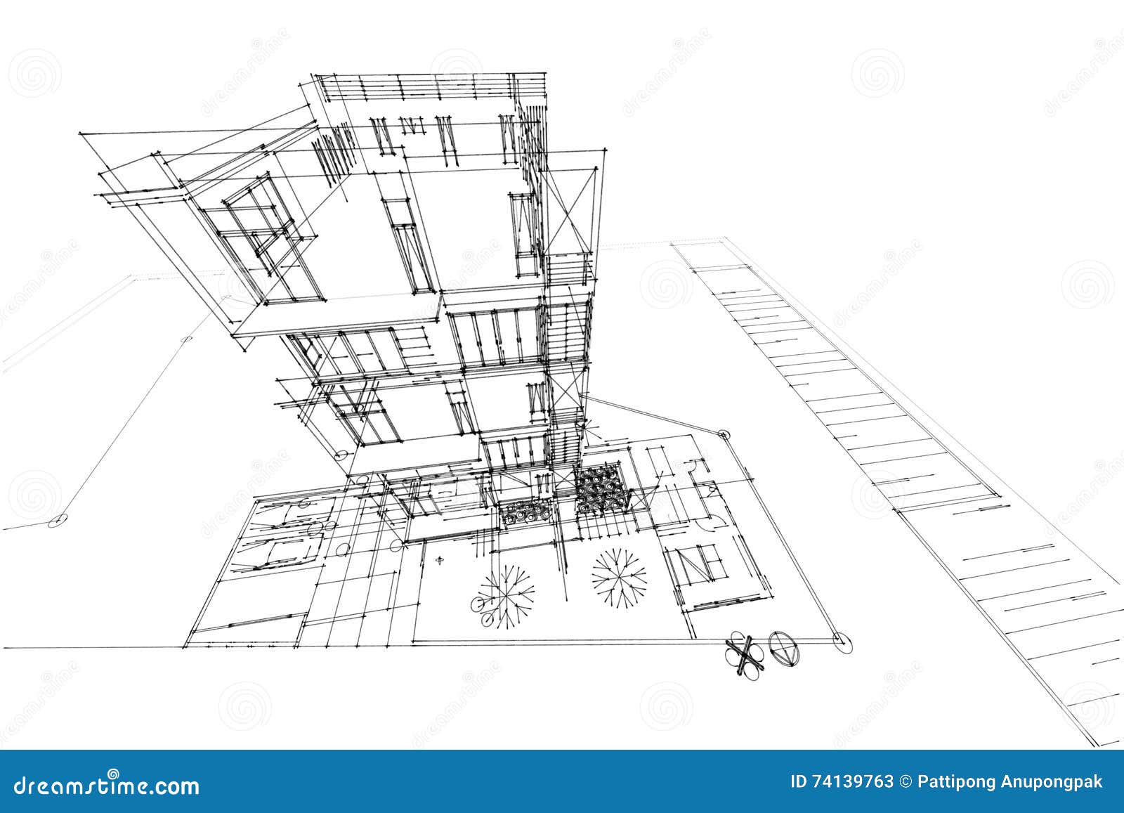 Architecture Drawing Condominium 3d Illustration Stock Illustration ...