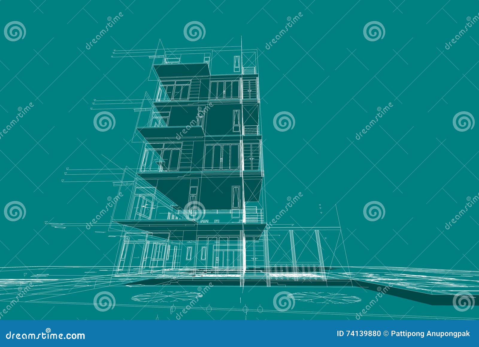 Architecture Drawing Condominium 3d Illustration Stock Illustration ...