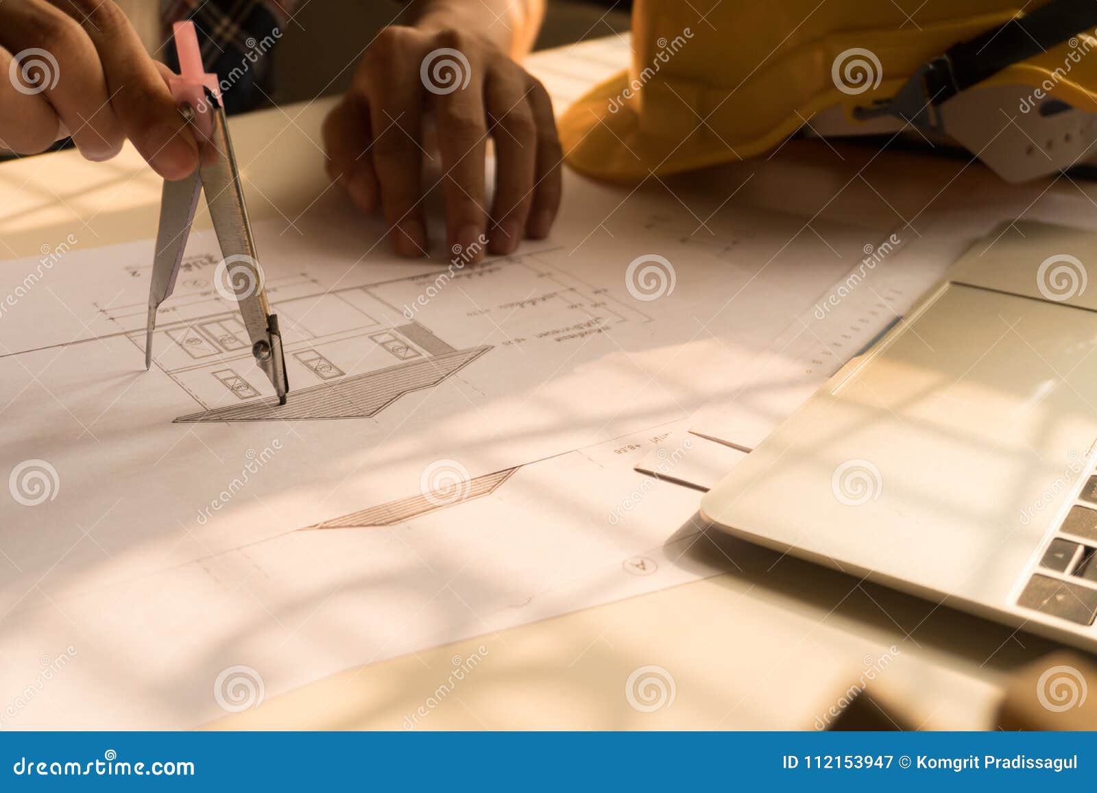 Architecture Drawing Plan on Blue Print with Architect Tools Stock ...