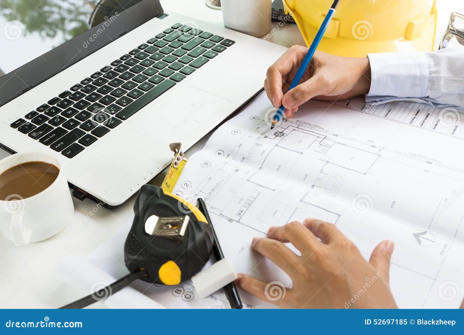 Architecture Drawing on Project Plan Stock Image - Image of contractor ...