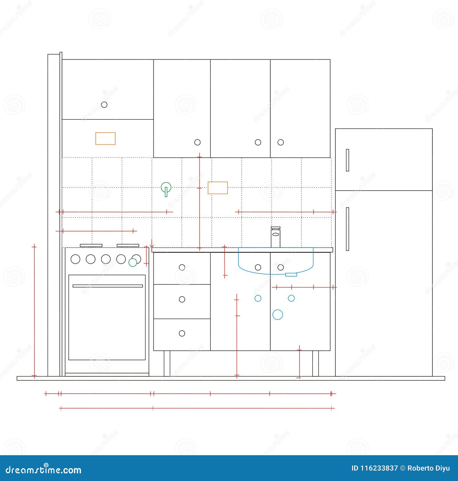 Architecture Drawing. Staking a Kitchen Stock Vector - Illustration of ...