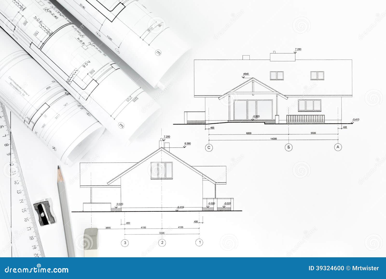 Architecture Drawing and Work Tools Stock Photo - Image of architecture ...