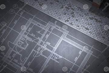 Construction Drawings on Floor Stock Image - Image of drawing, building ...