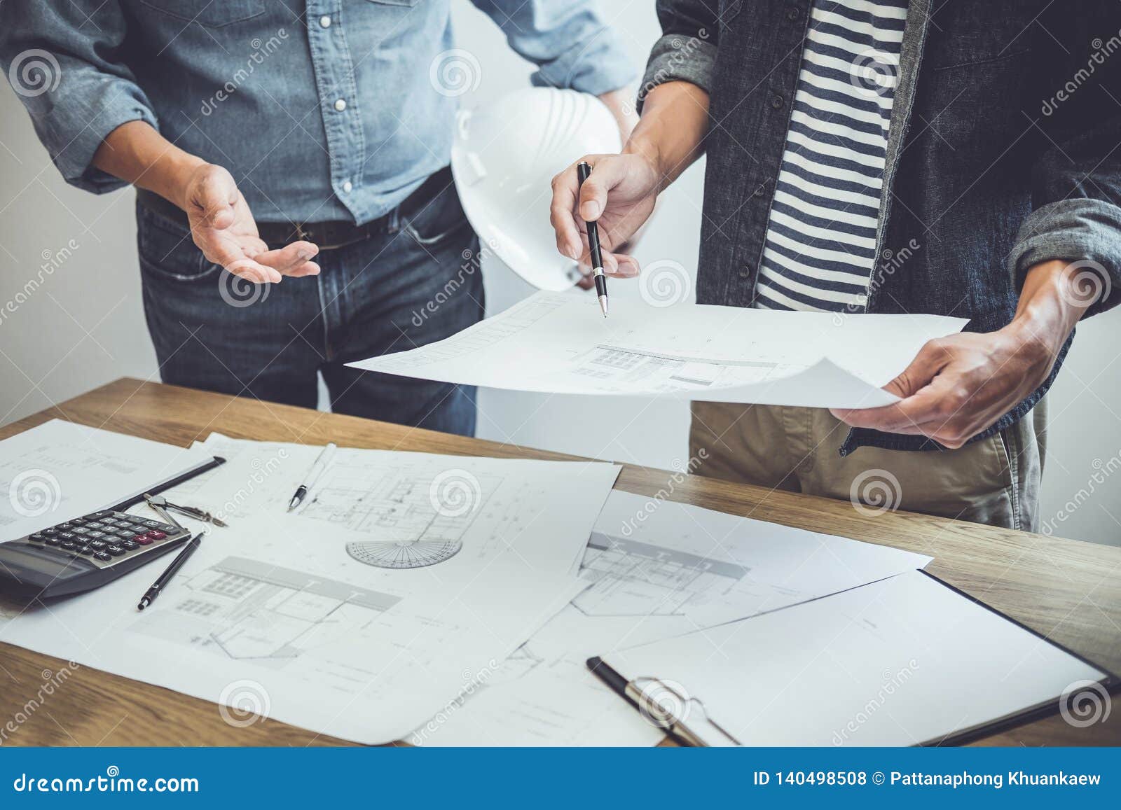 Architecture Engineer Teamwork Meeting, Drawing and Working for ...