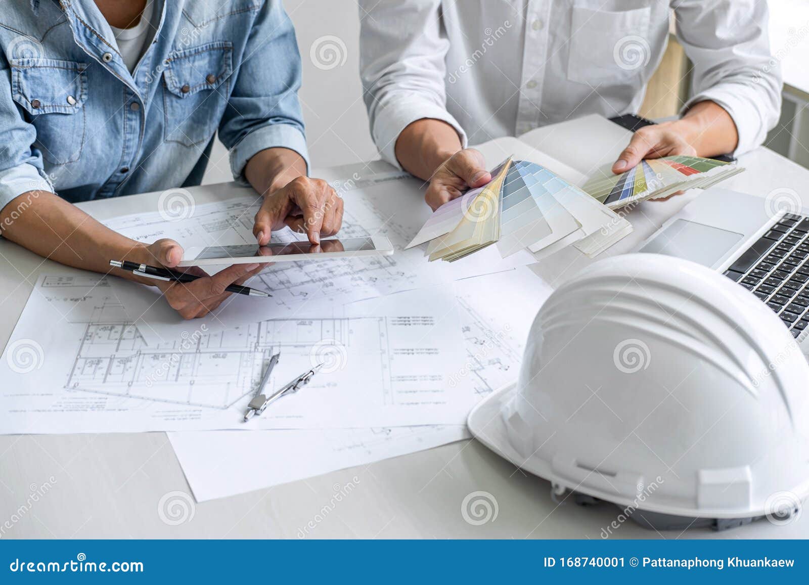 Architecture Engineer Teamwork Meeting, Drawing and Working for ...